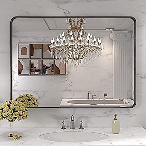 LOAAO 40X30 Inch Black Metal Framed Bathroom Mirror for Wall, Matte Black Bathroom Vanity Mirror Farmhouse, Large Rounded Rectangle Mirror, Anti-Rust, Tempered Glass, Hangs Horizontally or Vertically