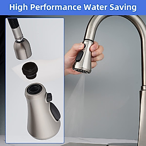 iFealClear Pull Down Kitchen Faucet Head Replacement, 3 Function Anti-Splashing Faucet Head for Kitchen Sink, Kitchen Faucet Head Replacement Female Thread with 12 Adapters, Brushed Nickel