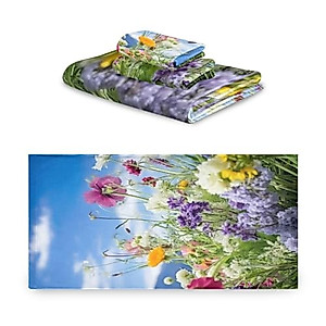 Flradish Flower Towels 3 Pack Bath Towels for Bathroom Set Soft Cotton Highly Absorbent Lightweight & Quickdry Towel Set 1 Bath Towel,1 Hand Towel,1 Washclothe