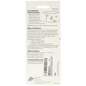 Amer Thermal Instruments Liquid Crystal Vertical Aquarium Thermometer, Small