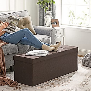 SONGMICS Storage Ottoman Bench, Foldable Ottoman Foot Rest, 15 x 43 x 15 Inches, End of Bed Bench, Storage Chest, Load up to 660 lb, for Living Room, Bedroom, Entryway, Chestnut Brown ULSF77BR