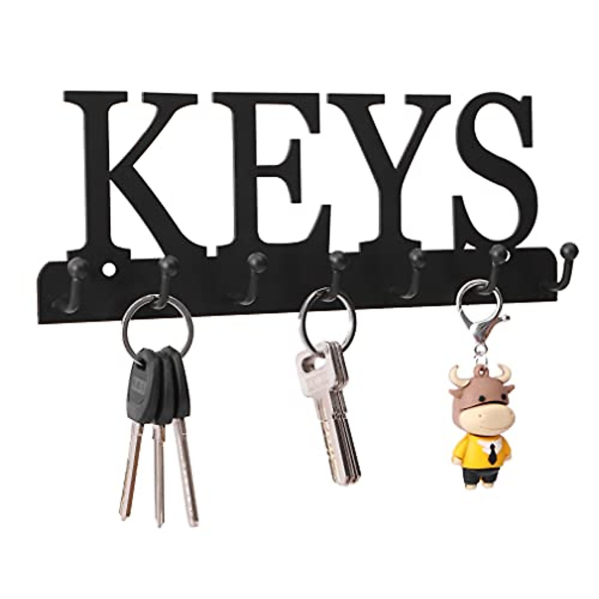 Key Holder Wall Mounted Key Hooks for Wall Decorative with 7 Hooks Black Metal Key Organizer Rack Hanger for Entryway, Front Door, Hallway, Office 10X3.7 inches