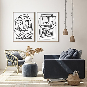 ArtbyHannah Framed Canvas Wall Art Set, Large Contemporary Abstract Wall Art, Framed Minimalist Wall Art for Modern Living Room bedroom office, 20"x28"x2