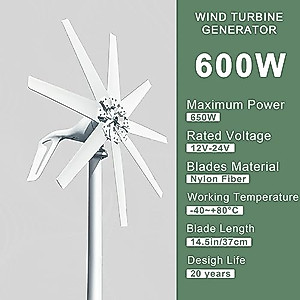Smaraad 600W 24V Wind Turbine Generator, Wind Generator Kit with Charge Controller, Wind Power Generator for Marine, RV, Home, Windmill Generator Suit for Hybrid Solar Wind System