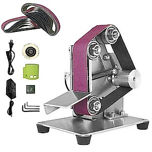 Benifiture Mini Belt Sander with 15PCS Abrasive Belts, 7-Speed Adjustable Electric Knife Apex Edge Sharpener, Micro Bench Polisher Kits, with Polishing Wheel & Wax, DIY Woodworking Metal Knife Plastic