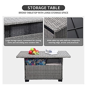 Rattaner 4 Pcs Outdoor Furniture Sets Patio Furniture Set Patio Couch Outdoor Chairs Storage Table with Anti-Slip Cushions and Waterproof Covers, Navy Blue