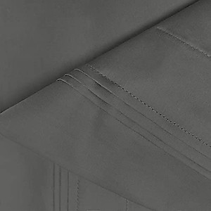 SUPERIOR 100% Egyptian Cotton 650 Thread Count, Olympic Queen 4-Piece Sheet Set, Deep Pocket, Single Ply, Solid, Grey