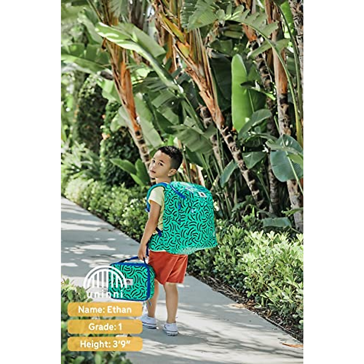 uninni 16" Kid's Backpack for Girls and Boys Age 6+ with Padded, and Adjustable Shoulder Straps. Fits Height 3'9" Kids (Strokes Green)