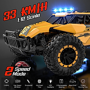 BLUEJAY Remote Control Car for Boys, RC Cars, 1:12 Monster RC Truck Off Road with LED Headlight and Rechargeable Battery Gifts for Adults Boys 8-12
