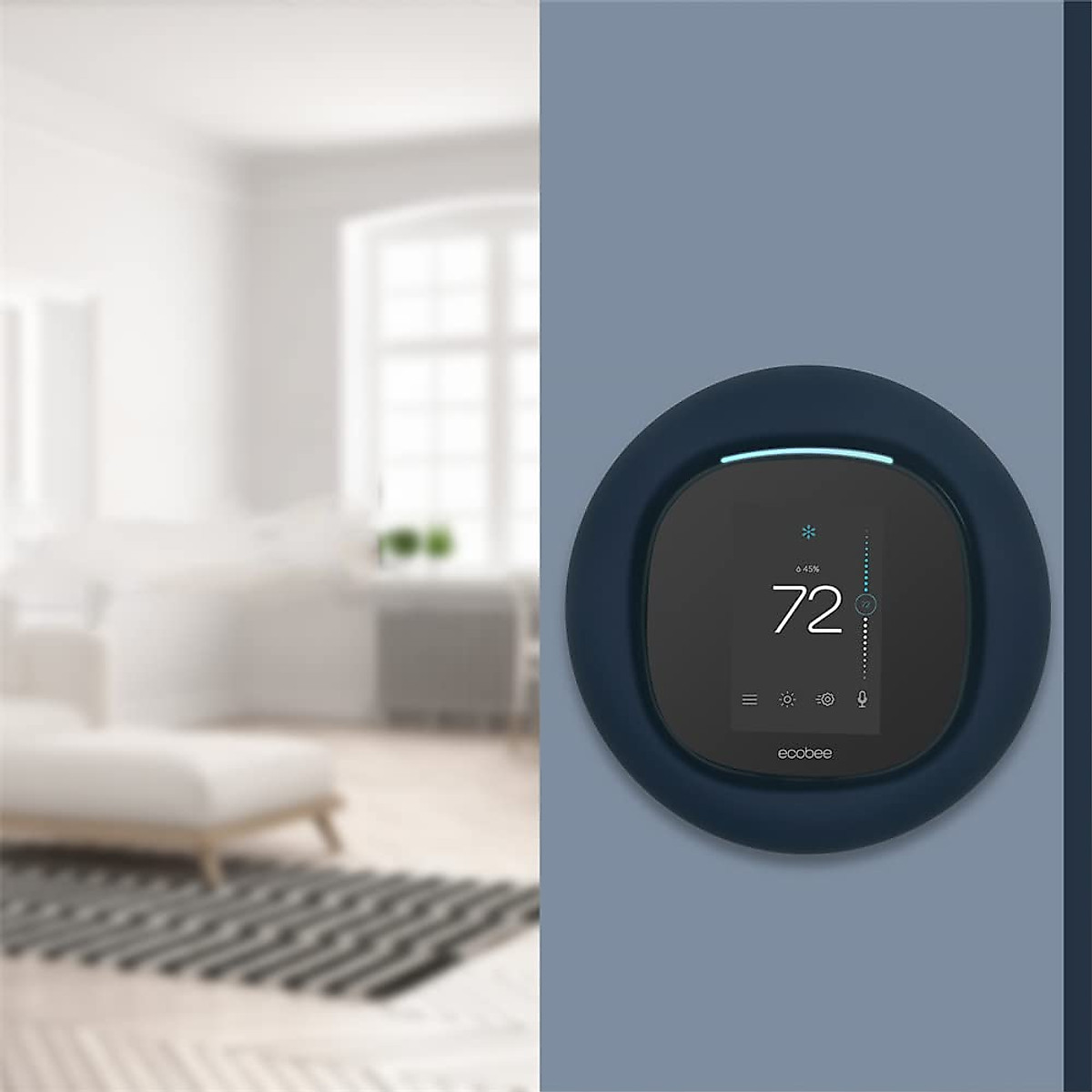 2 Pack DAYJOY Wall Plate Soft Silicone Case Cover Compatible with Ecobee 4 SmartThermostat,Fingerprint Resistant Bracket Mount (Black+Blue)