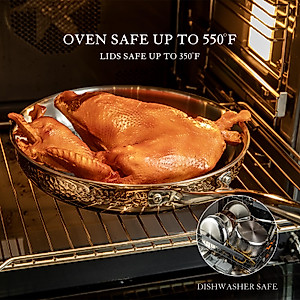 Cyrder Stainless Steel Pots and Pans Set, Luxury Tri-Ply Hammered Kitchenware Cookware with Lids, Heavy Duty & Non-Toxic Rose Gold Special Hammered Pattern Detail, 5-Piece