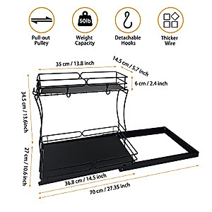 wiiAiloo Pull Out Cabinet Organizer 2 Tier Under Sink Cabinet Organizer Storage Shelf with Sliding Storage Basket for Kitchen Bathroom Laundry Room, Request at Least 11 inch Cabinet Opening