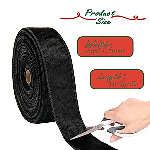 1.5Inch X 10 Yards Christmas Velvet Ribbon,1.5" Wide Wired Ribbon for Christmas Crafts Decoration, Wrapping (Black, 1.5"-10 Yard)