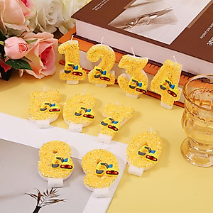 Construction Birthday Candles, Glitter Number Candles for Cake Decorations Yellow Sequined Truck Themed Cupcake Topper for Boys Birthday Party Supplies (Number 3)