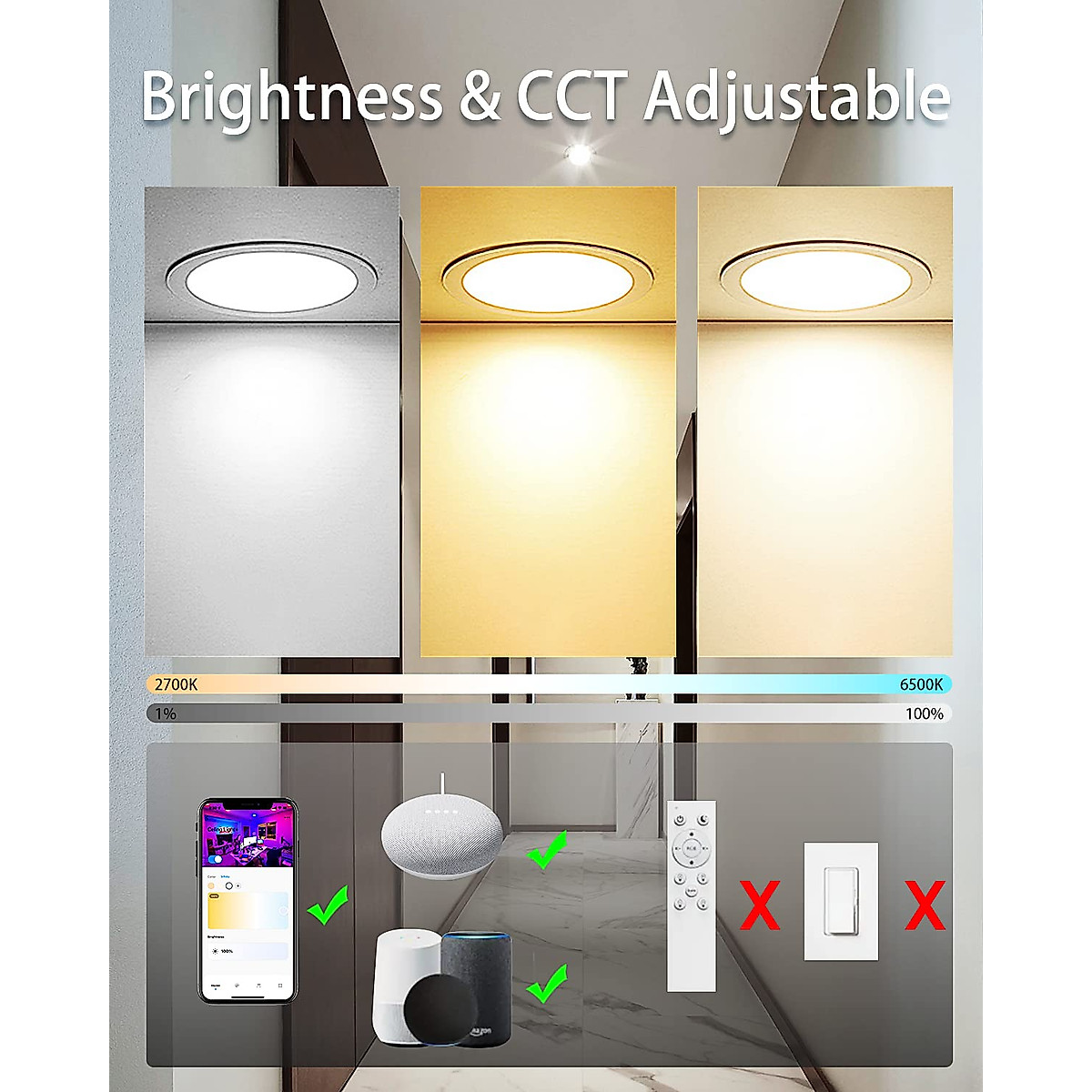 Kaqur Smart Recessed Lighting 4 Inch, 10W 1000lm RGBCW Smart WiFi Recessed Lights with Junction Box, Smart LED Ceiling Light Work with Alexa/Google Assistant, Smart Can Lights APP Control, 8 Pack