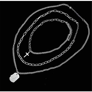 Gmhkonw Pendant Necklace Statement Long Chain Punk Multilayer Choker Necklace for Women Men