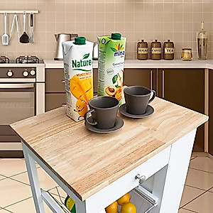 FUQIAOTEC 20" Small Size Rolling Mobile Kitchen Island, Kitchen Cart with Drawer and Storage Cabinet, Coffee Cart on Wheels, 3 Storage Wine Racks on The Side (White)