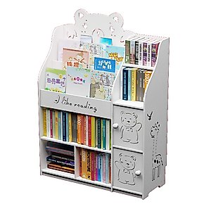 Intexca & Design Childrens Kids Cartoon Engraved Bookshelf MultiLayer Organizer Shelf with Storage Rack Cabinets White