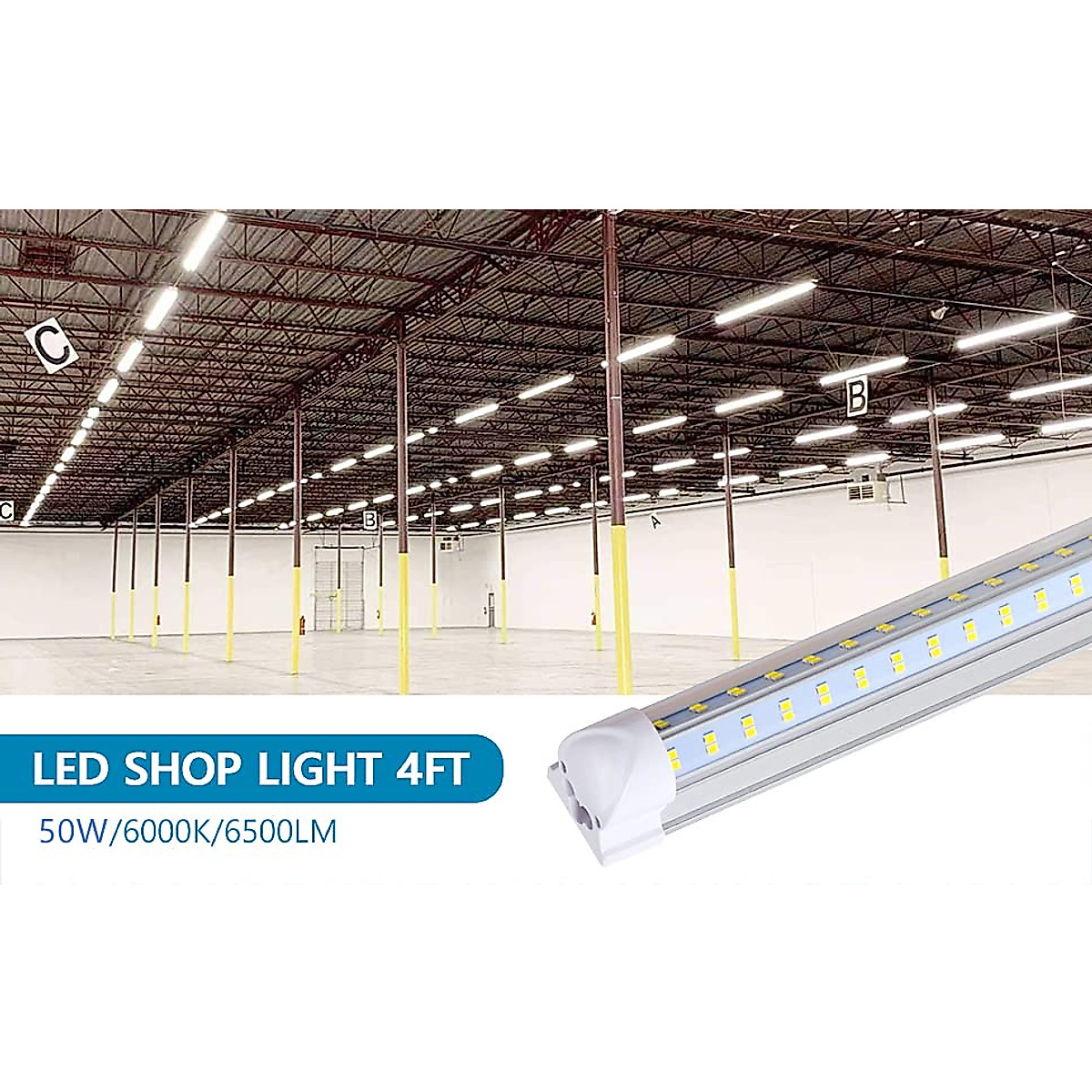 (10-Pack) 8ft LED Shop Light Fixture, 120W 19000LM 6000K, Cold White, V Shape, Clear Cover, Hight Output, Linkable Shop Lights, T8 LED Tube Lights, LED Shop Lights for Garage 8 Foot with Plug