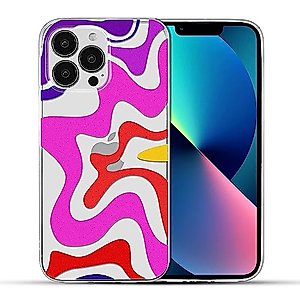 Aitipy Compatible iPhone 14 Pro Max Case, Cute Fashion Painted Curly Water Ripple Pattern, Soft TPU Protective Case, Light and Slim, Easy to Carry with You, Suitable for Women and Girls-Rose Red