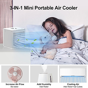 Cozzyben Mini Air Conditioner Portable Water Small USB Ac Unit Personal Evaporative Swamp Cooler Ice Fan for Desk Room Bedroom Car Camping Tent