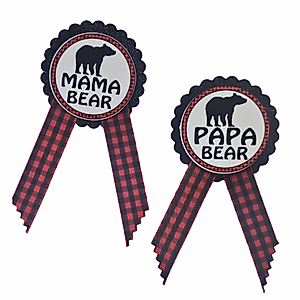 Mama Bear & Papa Bear Baby Shower Pins Daddy to Be Pin Buffalo Plaid Gender Reveal, Red & Black Pin, Baby Sprinkle