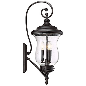 Franklin Iron Works Carriage Traditional Outdoor Wall Light Fixture LED Dimmable Bronze 26 3/4" Clear Seedy Glass for Exterior House Porch Patio Outside Deck Garage Yard Front Door Garden Home