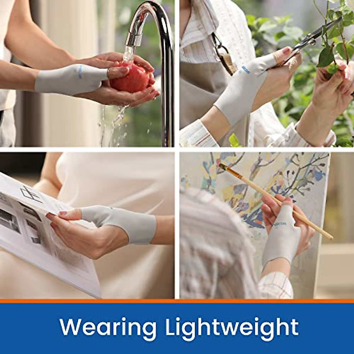 Willcom Thumb Wrist Brace Compression Sleeve (2 PCS) for Arthritis Pain Relief Protector Support, Soft Elastic Fabric Thumb Spica Splint Glove Liner for Women and Men -Fits Both Hands (Small)