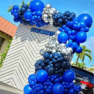 152Pcs Blue Balloon Garland Arch Kit, Royal Navy Blue and Metallic Silver Balloons in different Sizes for Boy Birthday Baby Shower Graduation Party Decoration