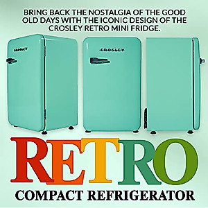 Crosley Retro Mini Fridge 3.2 Cu Ft Mint Green w/o Freezer, Compact Refrigerator for Bedroom, Garage, Office Under Desk, Undercounter, Apartment, School Dorm Fridge, Aesthetic, Small & Cute Appliances