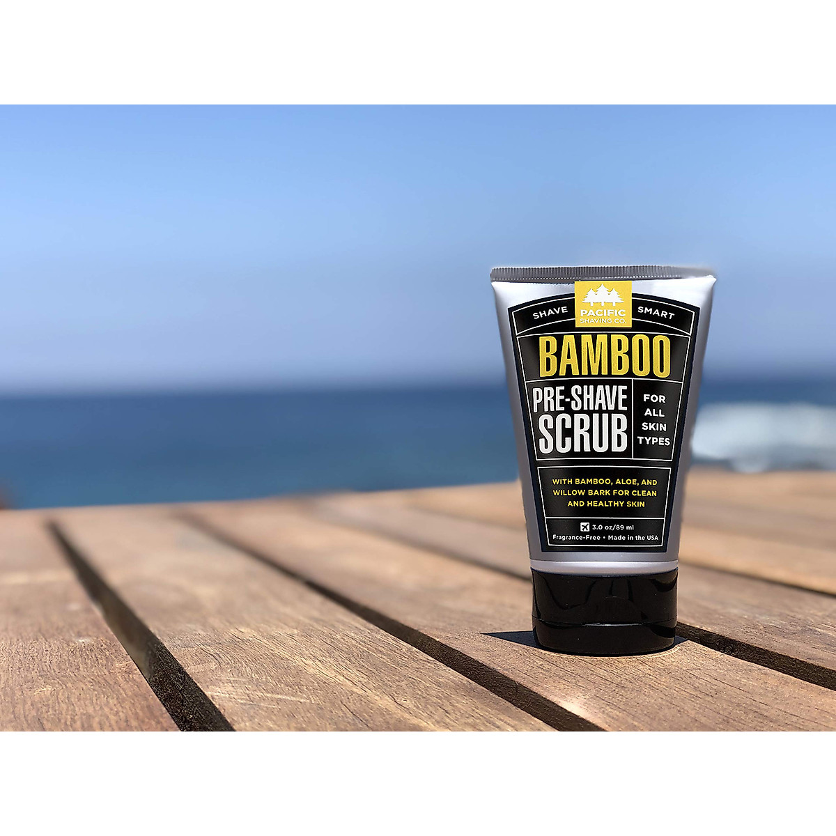 Pacific Shaving Company Bamboo Pre-Shave Scrub - With Bamboo, Aloe & Willow Bark,Exfoliates,Soothes & Moisturizes Skin,Helps Control Blemishes,Fragrance-Free,All Skin Types,Made in USA, 3 oz (3 Pack)