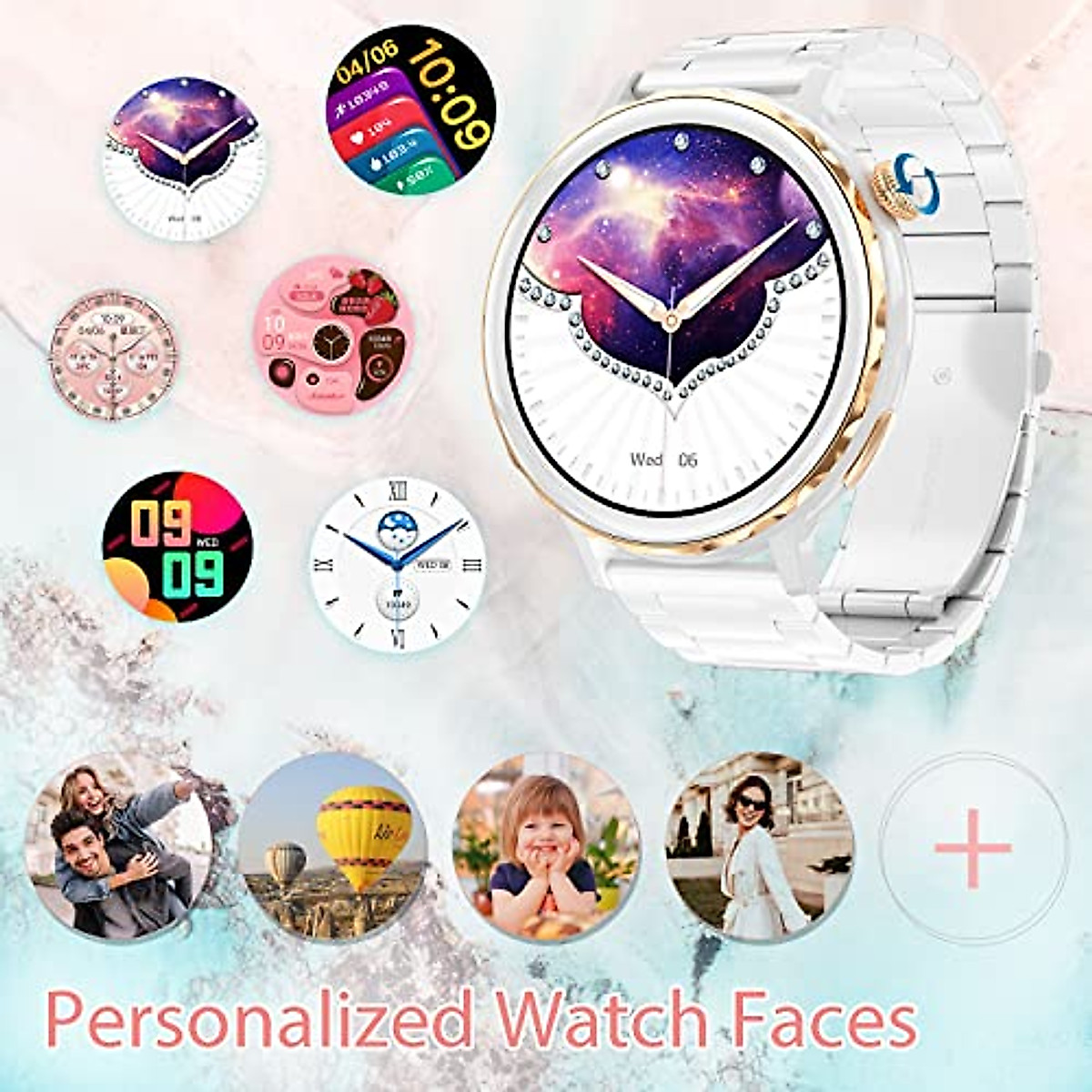 Getfitsoo Round Smart Watches for Women, Bluetooth Waterproof Smartwatch Call Receive/Dial for Android iOS Phones, 1.32" Touch Screen Fitness Tracker Watch with Sleep/Heart Rate/Blood Oxygen Monitor