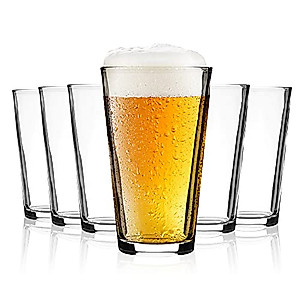 Modvera Beer Pint Glass- Classic Beer Glasses Pint, Bar Glasses Sets for the Home, Bars, Parties, Use for Drinking, Cocktail Shaking, and Mixing Beer or Water, 16 Ounce Water Glasses, Set of 6.