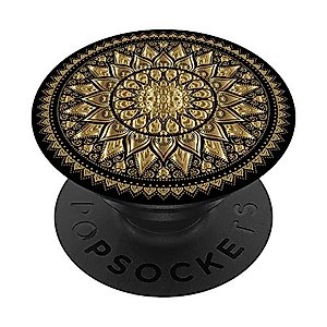 Festive Sun Mandala with Golden and Black Pattern PopSockets PopGrip: Swappable Grip for Phones & Tablets