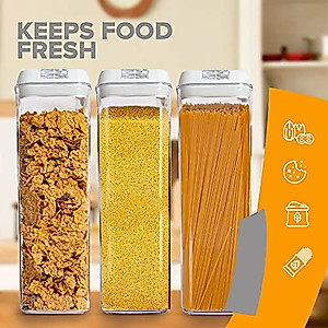 Cheer Collection One Size Airtight Food Storage Containers - Set of 4 IDENTICAL 65 oz Pantry Organizer Bins plus Marker and Labels - White lids