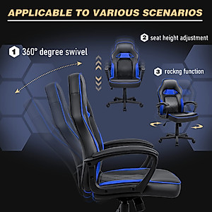 VICTONE Office Chair PC Gaming Chair Desk Chair PU Leather Executive Computer Chair Swivel Office Chair with Lumbar Support (Blue)
