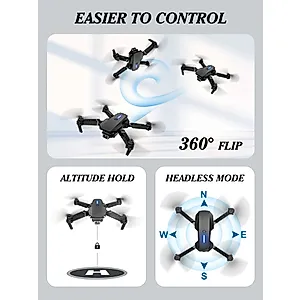 Kids Drone with Camera Foldable Mini Drone for Kids Boys Beginners Toys Drone Gestures Selfie One Key Start 360° Flips 2 Batteries Toy Gifts for Boys Black