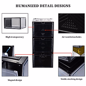 starogegc Hat Organizer Box for Baseball Caps, 3Pack Clear Plastic Hat Storage with Magnetic Door, Baseball Cap Organizer, Hat Holder, Hat Case, Hat Box(X-Large)-Black&Clear