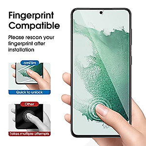 amFilm Screen Protector for Samsung Galaxy S22 5G 6.1 Inch [100% Fingerprint ID Compatible] with Tempered Glass Camera Lens Protector and Easy Installation Tray, HD Clear, Hybrid Film, 2+2 Pack