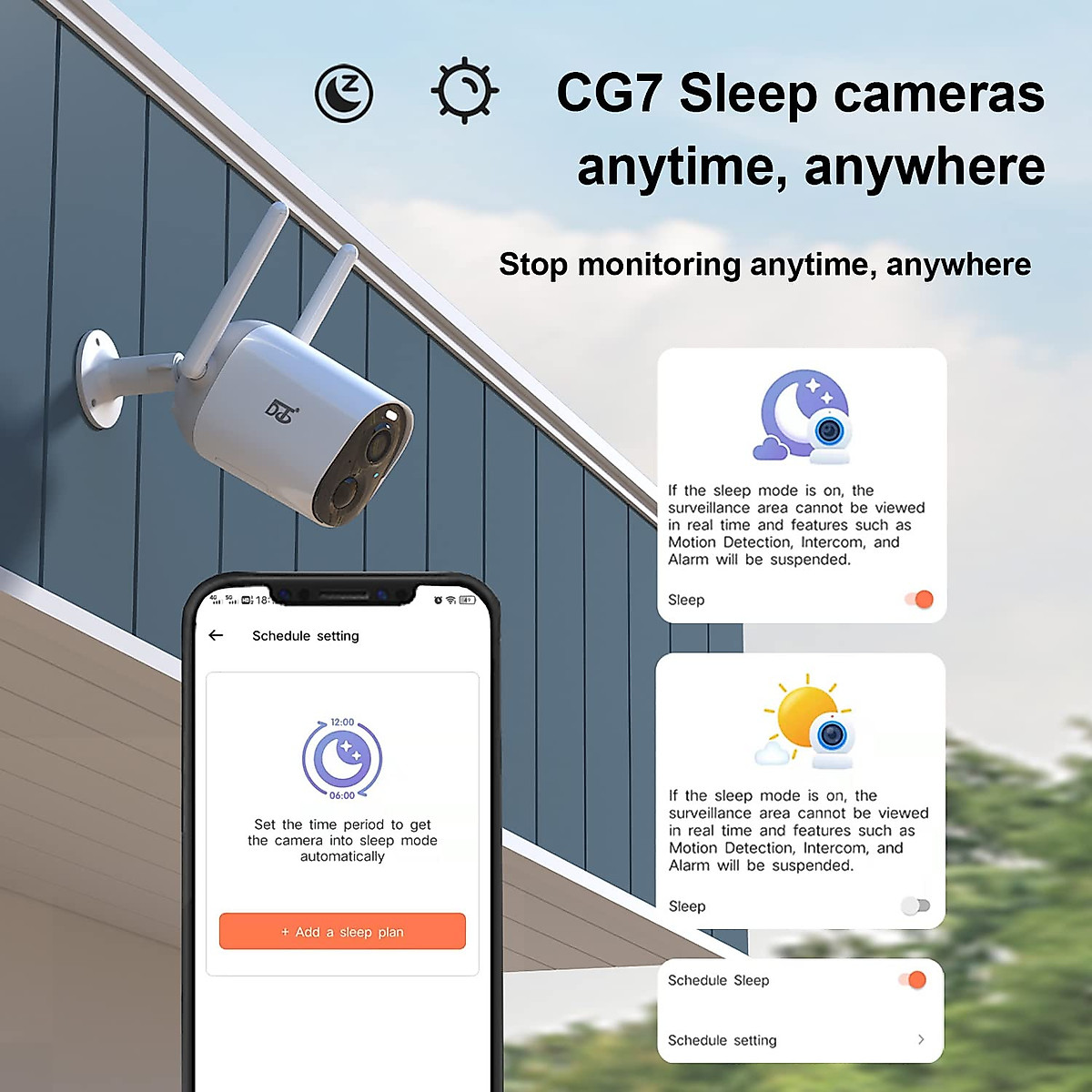 DCT Security Camera Wireless Outdoor,Battery Powered 1080P HD Color Night Vision for Home WiFi Security Camera,AI Motion Detection, Siren Alarm and Spotlight, 2-Way Audio, SD/Cloud,IP65 Waterproof