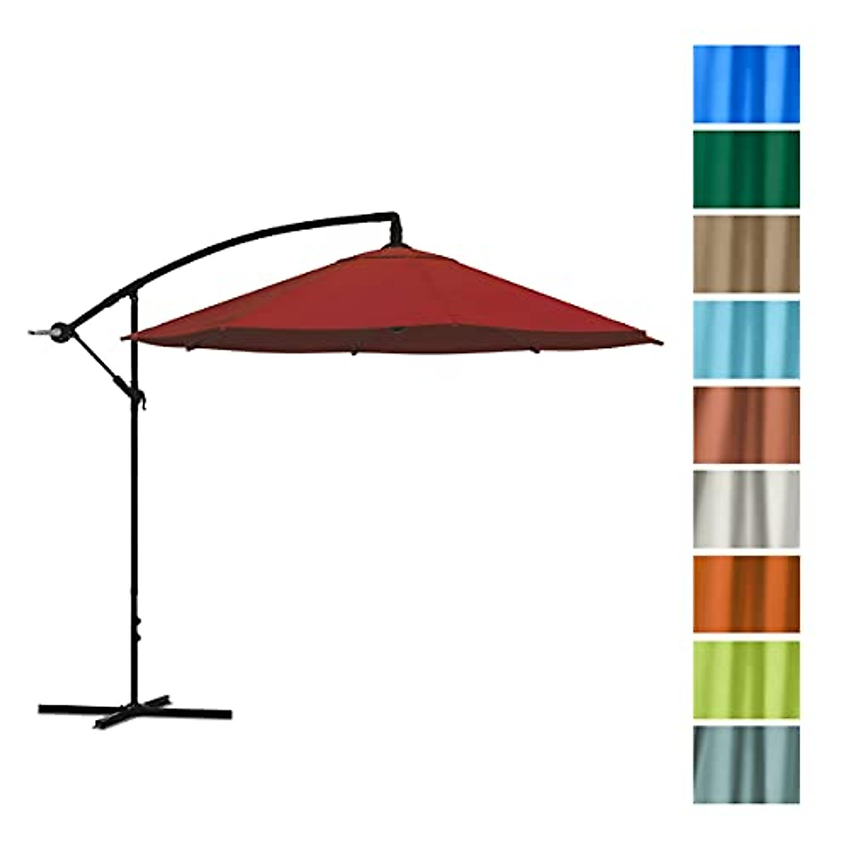 Pure Garden Offset Patio Umbrella – 10 Ft Cantilever Hanging Outdoor Shade - Easy Crank and Base for Table, Deck, Porch, or Poolside (Red)