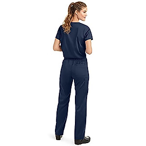 Strictly Scrubs Stretch Women’s Four Way Stretch Scrub Set – Includes V-Neck Top and Pant (Medium Petite, Navy)