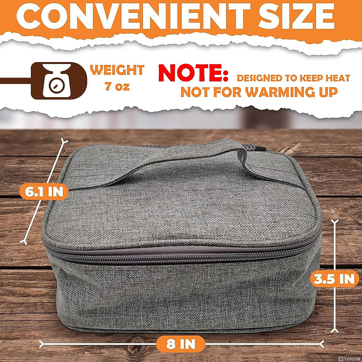 V TOWER USB Portable Food Warmer and Heater Lunch Bag Personal Mini Oven for Office Travel, 211023LS02-10560-1601389871, Gray