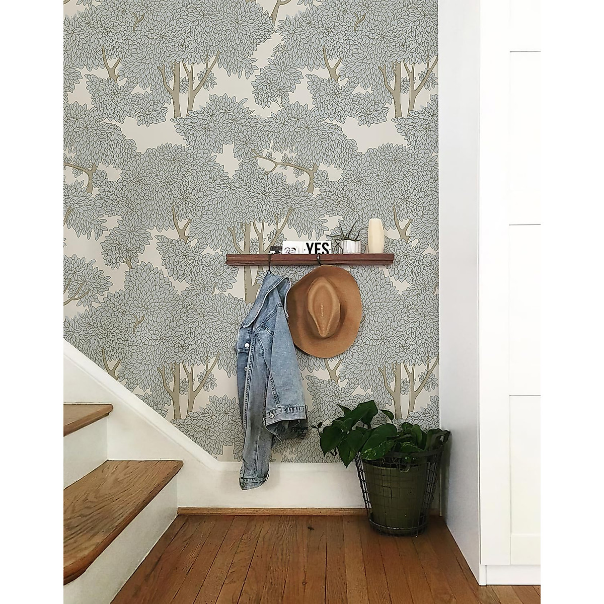 HomKihapai Tree Wallpaper Peel and Stick Wallpaper Forest Wallpaper Jungle Wallpaper Waterproof Wallpaper for Bathroom Mural Wallpaper Stick on Wallpaper (Light, 17.7in x 32.8ft)