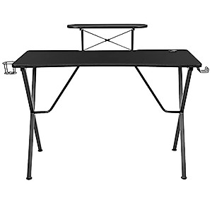 Flash Furniture Mallot Black Gaming Desk with Cup Holder, Headphone Hook, and Monitor/Smartphone Stand
