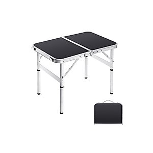 Moosinily Small Folding Table 2FT Foldable Camping Table Portable Picnic Table Aluminum 2 Height Adjustable Outdoor Beach Card Black 23.6×15.7 inch