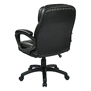 Office Star FL Series Faux Leather Manager's Adjustable Office Chair with Lumbar Support and Padded Arms, Black