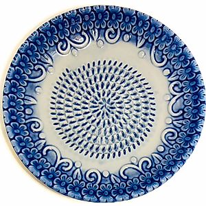 BonCera, All-in-one 4pcs Premium Ceramic Garlic Grater Set -Glazed Design Grater Plate w/Garlic Peeler, Gathering Brush, Display Stand, It's also grating Turmeric, Ginger, and more,