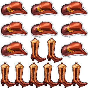 Wettarn 16 Pcs Cow Balloons Include 8 Pcs Cow Boot Balloons and 8 Pcs Cow Hat Foil Balloon Cowboy Cowgirl Party Supplies Cowgirl Party Decorations for Birthday Western Horse Theme Party Supplies