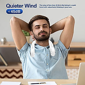 SKD RV Tech Portable Neck Fan, 3600mAh Rechargeable Portable Fan, Hands Free Bladeless Fan, Adjustable Personal Fan with USB Charging 3 Speeds for Kitchen, Office, Outdoor (White)